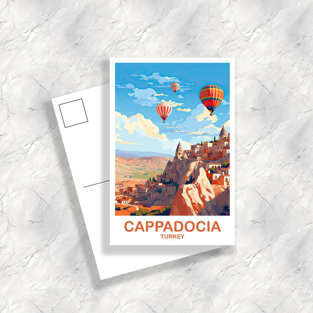 Cappadocia Travel Postcard Art, Cappadocia Turkey Postcard, Turkey ...