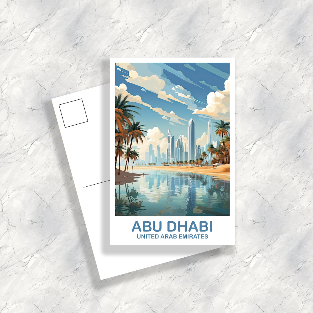Abu Dhabi Travel Art Postcard, UAE Skyline, Abu Dhabi Art Postcard ...