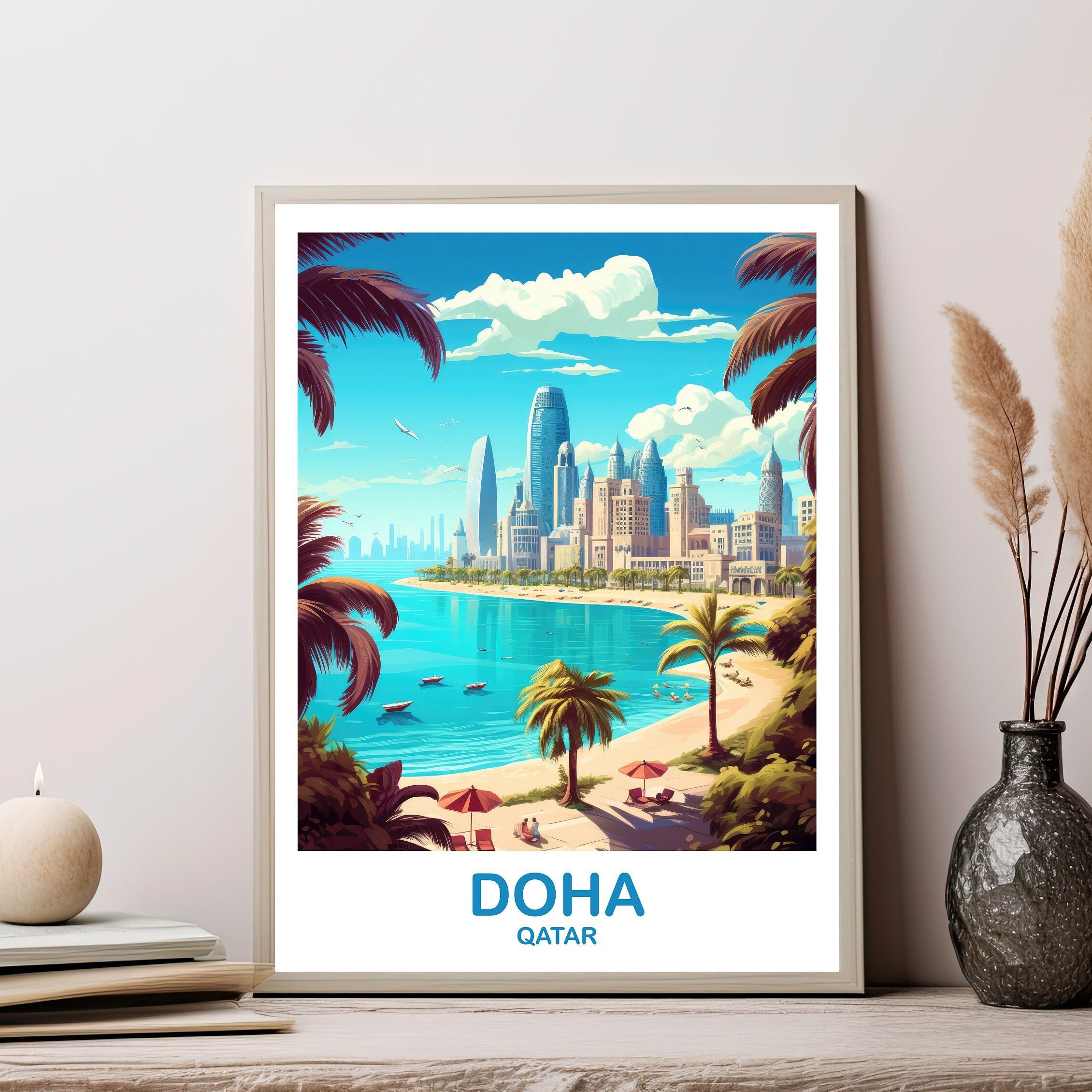 Doha Travel Wall Art, Doha Skyline, Doha Qatar Wall Art Poster, City ...