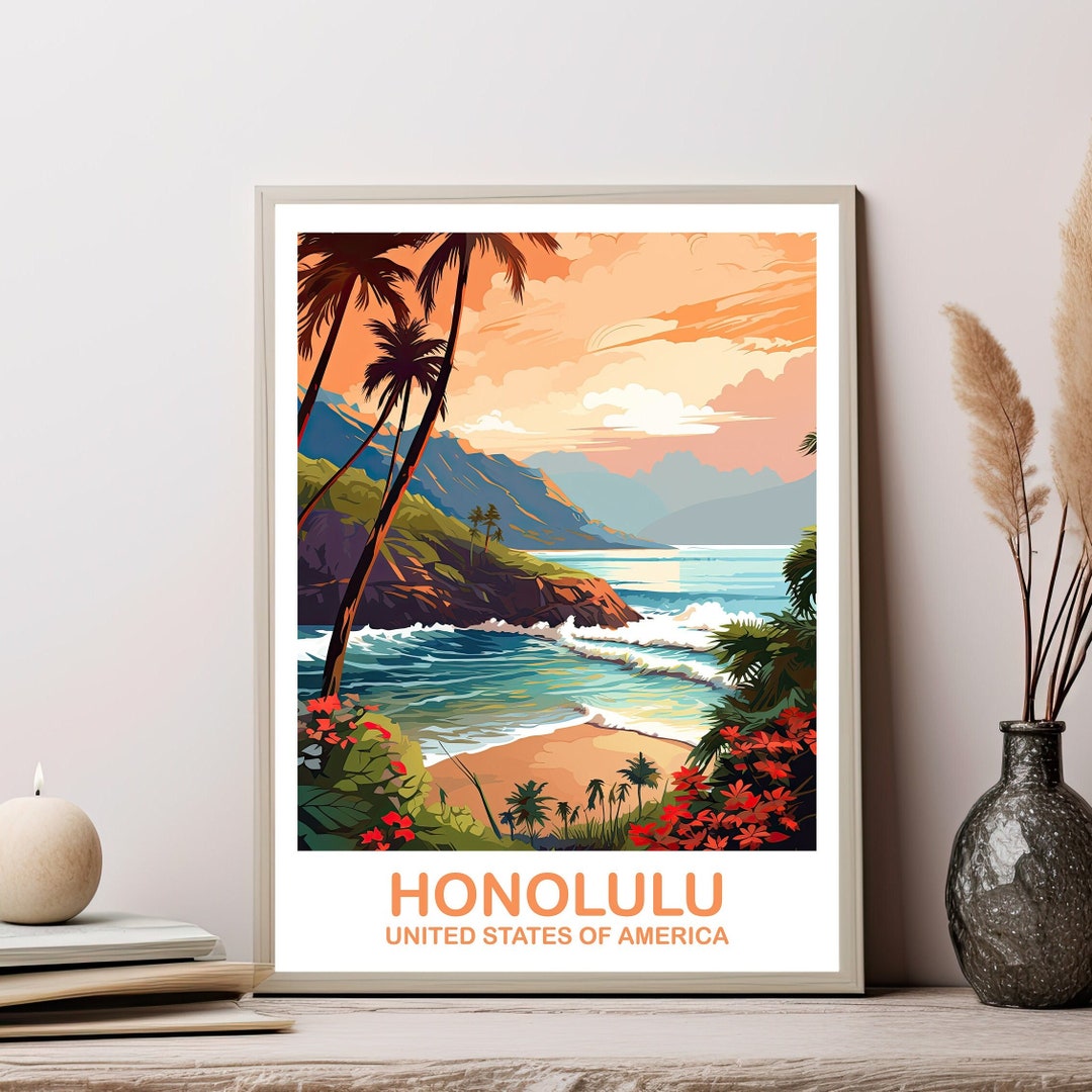 Honolulu Travel Wall Art, Hawaii Travel Wall Art, Honolulu Wall Art ...