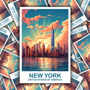New York Travel Sticker, Manhattan Skyline Sticker, New York Sticker ...