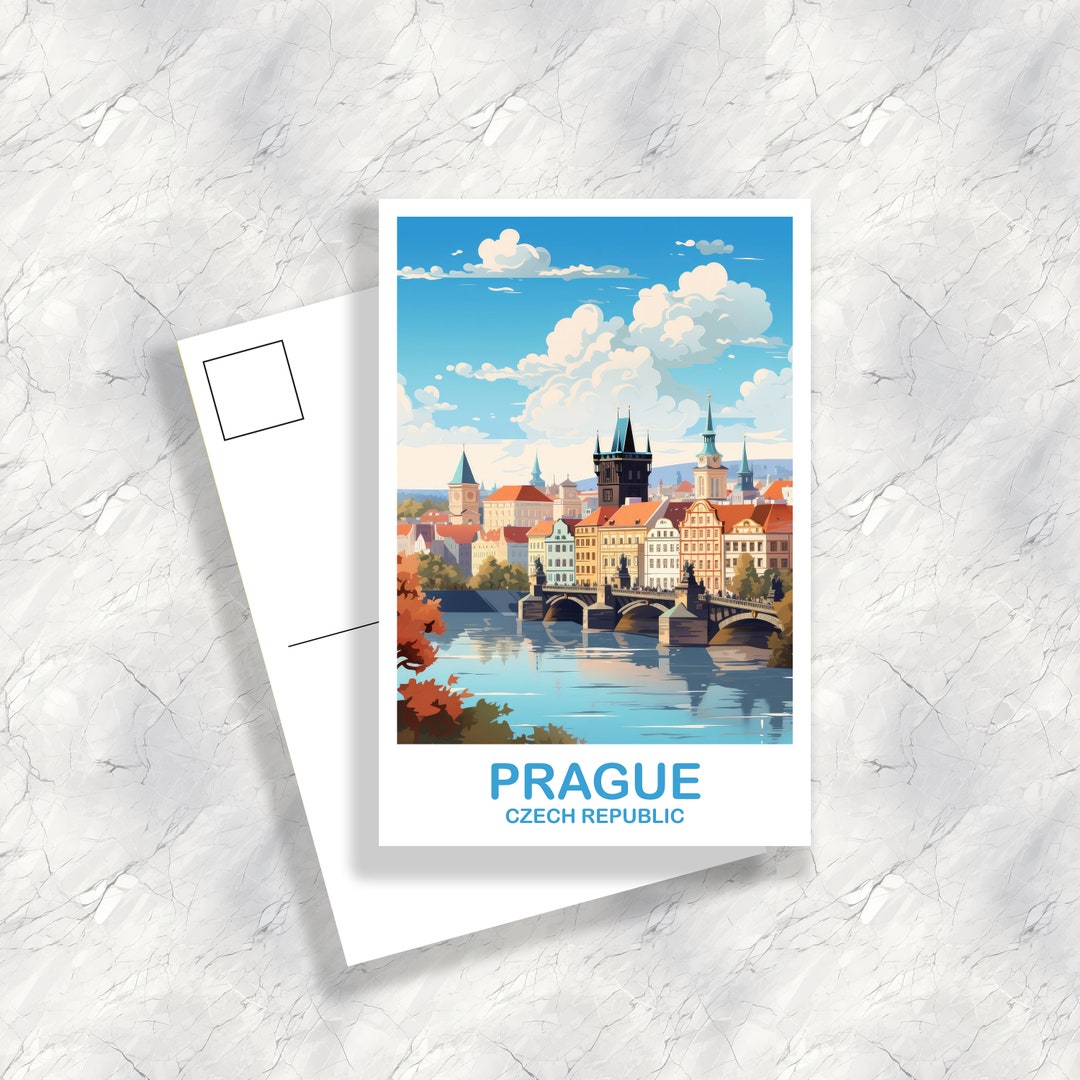 Prague Travel Postcard Art, Prague Postcard, Prague Czech Republic ...