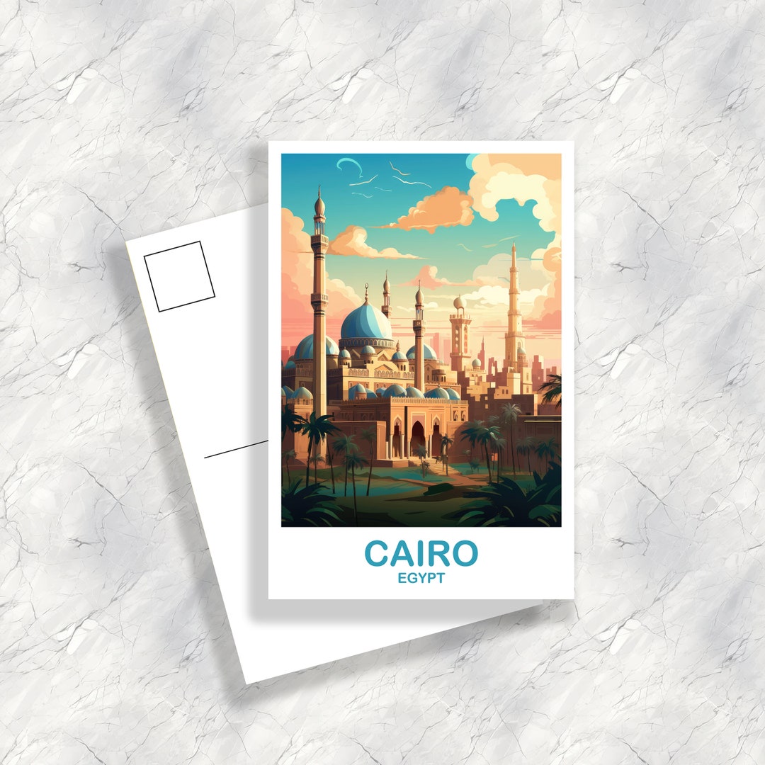 Cairo Travel Postcard Art, Egypt Skyline, Cairo Egypt Art Postcard ...