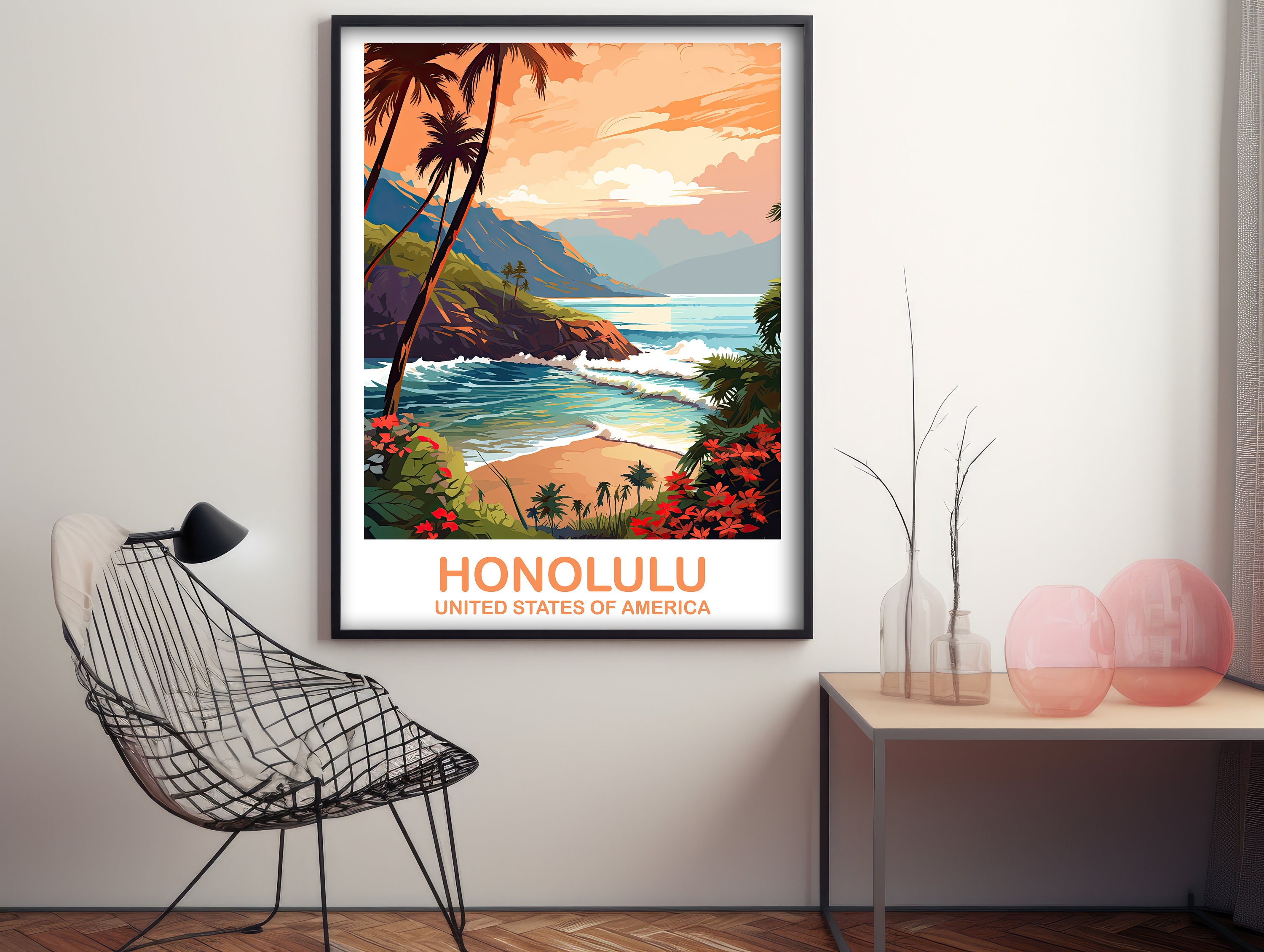 Honolulu Travel Wall Art, Hawaii Travel Wall Art, Honolulu Wall Art ...