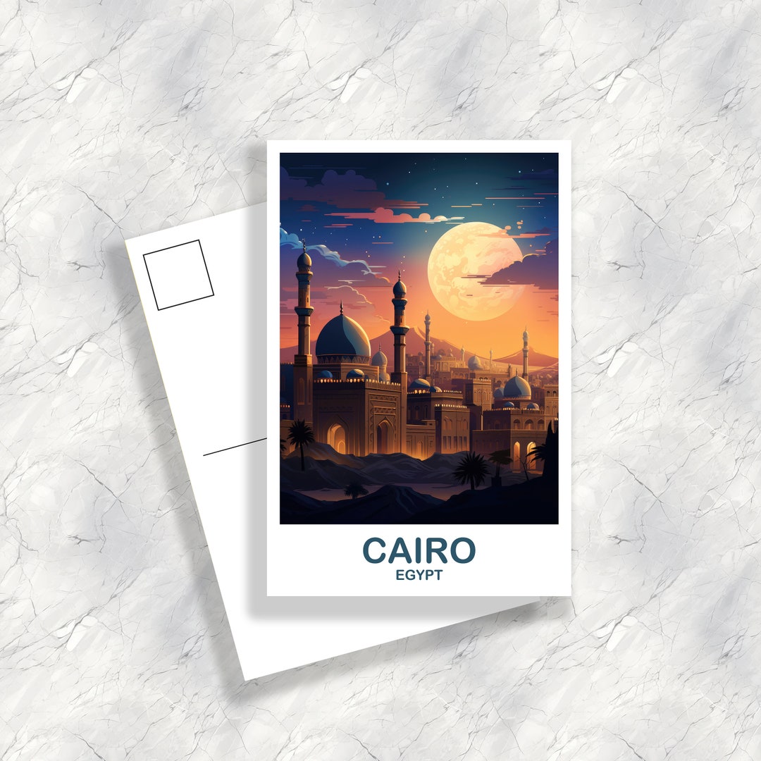 Cairo Travel Postcard Art, Egypt Skyline, Cairo Egypt Art Postcard ...