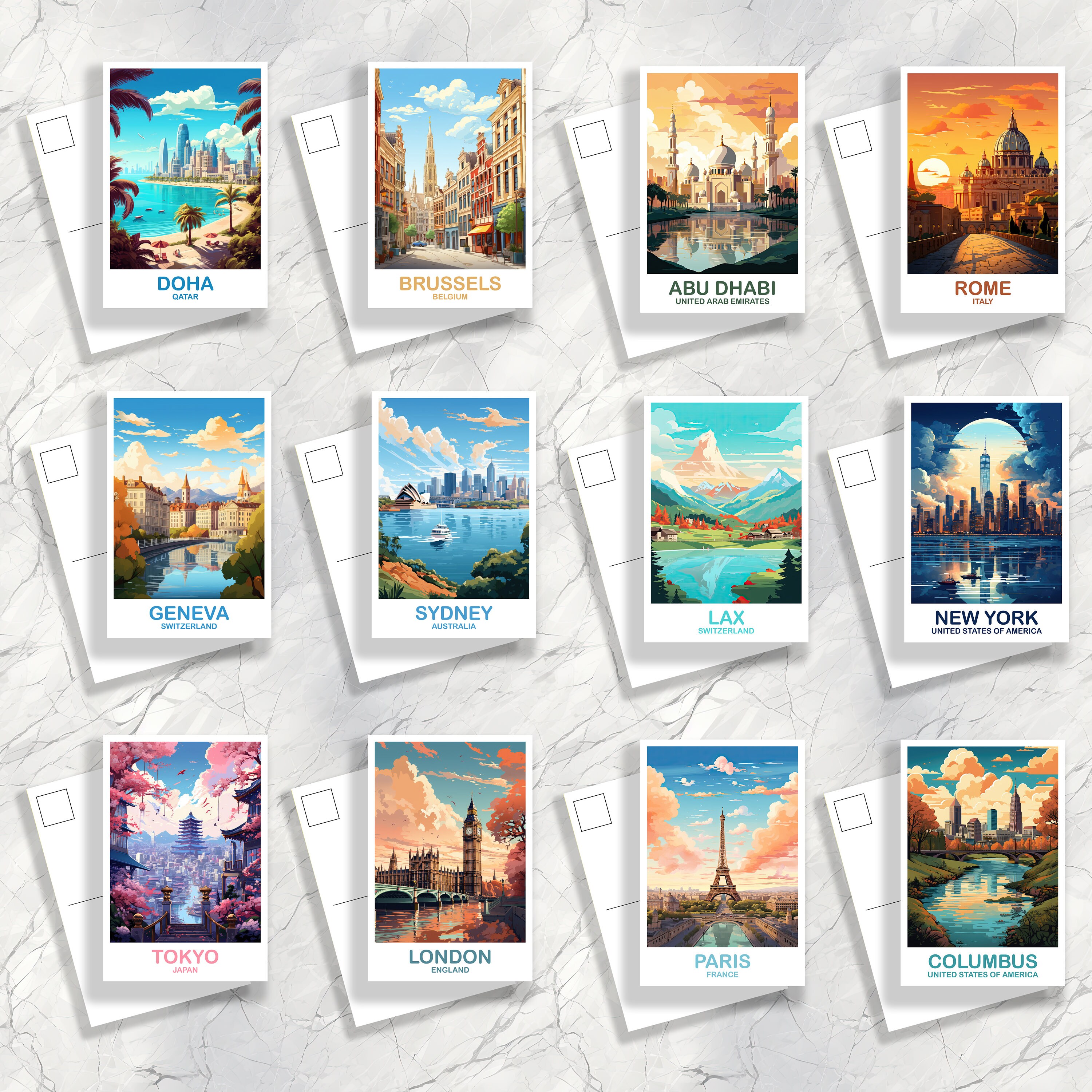 50 Custom Travel Postcards, Travel Postcard Set, Set of 50 City ...
