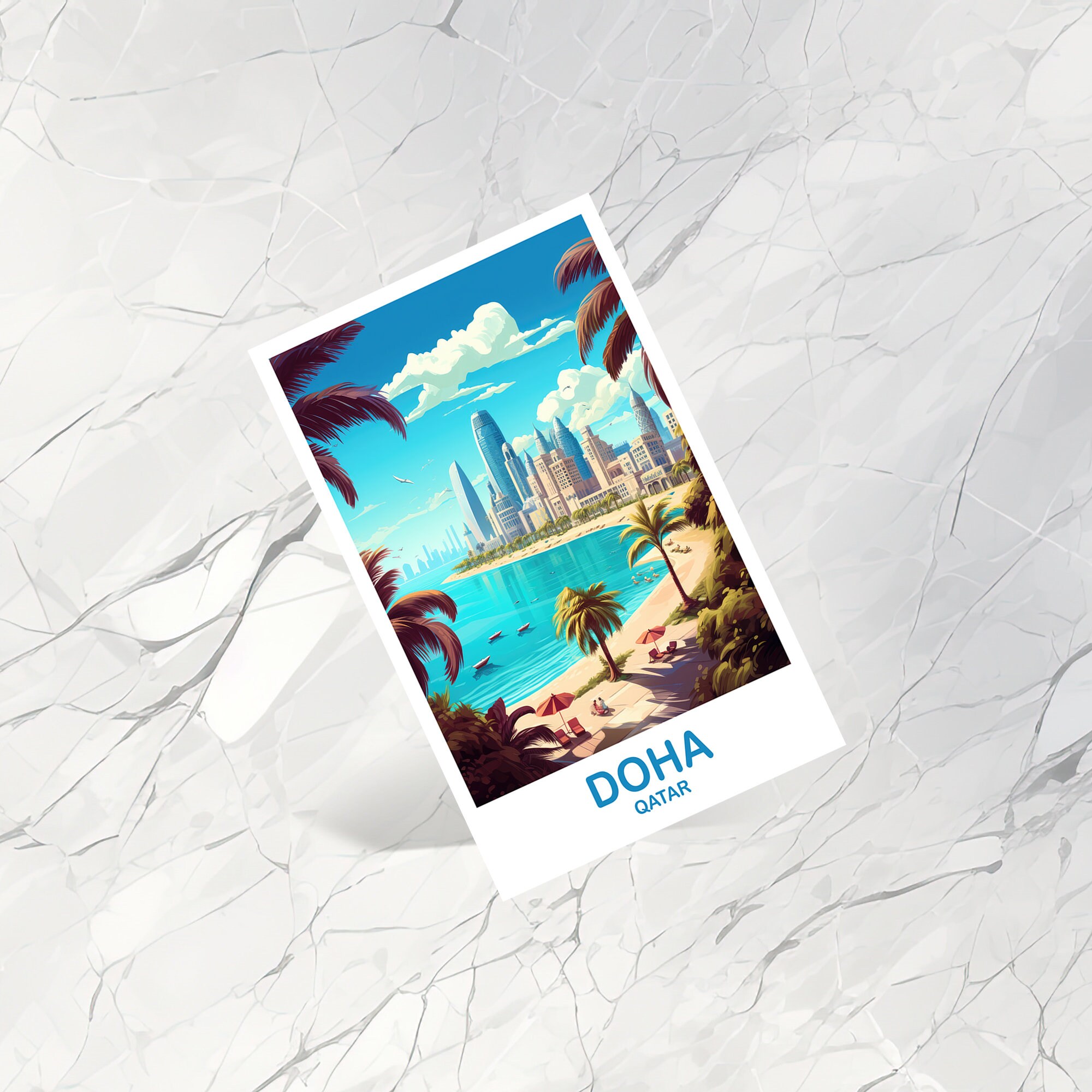 Doha Travel Postcard Art, Doha Skyline, Doha Qatar Art Postcard, City ...