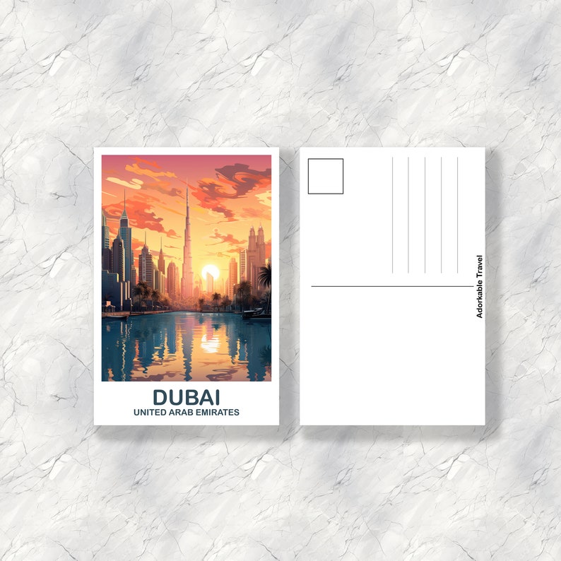 Dubai Travel Art Postcard, Dubai Skyline, Dubai Art Postcard, City ...