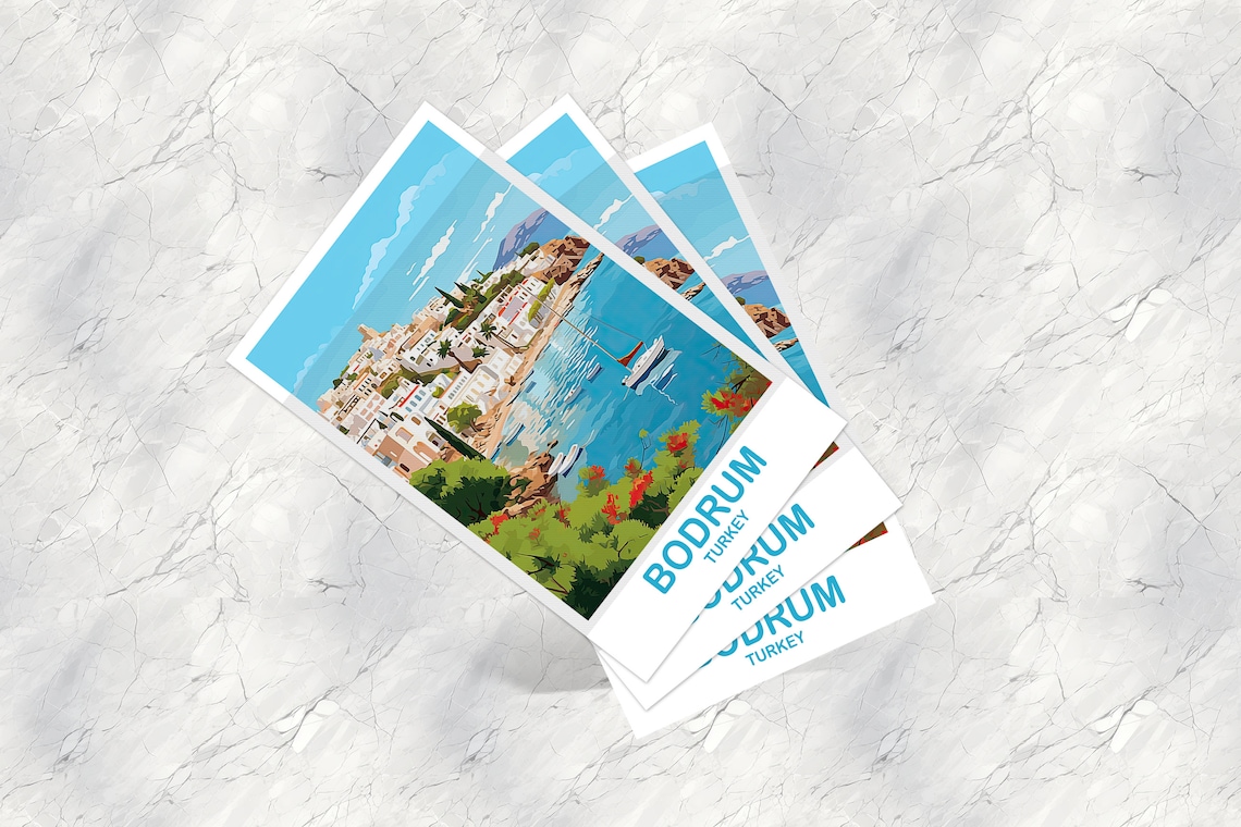 Bodrum Travel Postcard Art, Bodrum Turkey Postcard Art, Turkey Art ...
