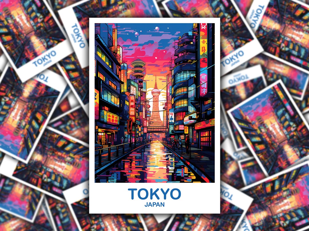 Tokyo Travel Art Sticker, Tokyo Skyline Sticker, Japan Art Sticker ...