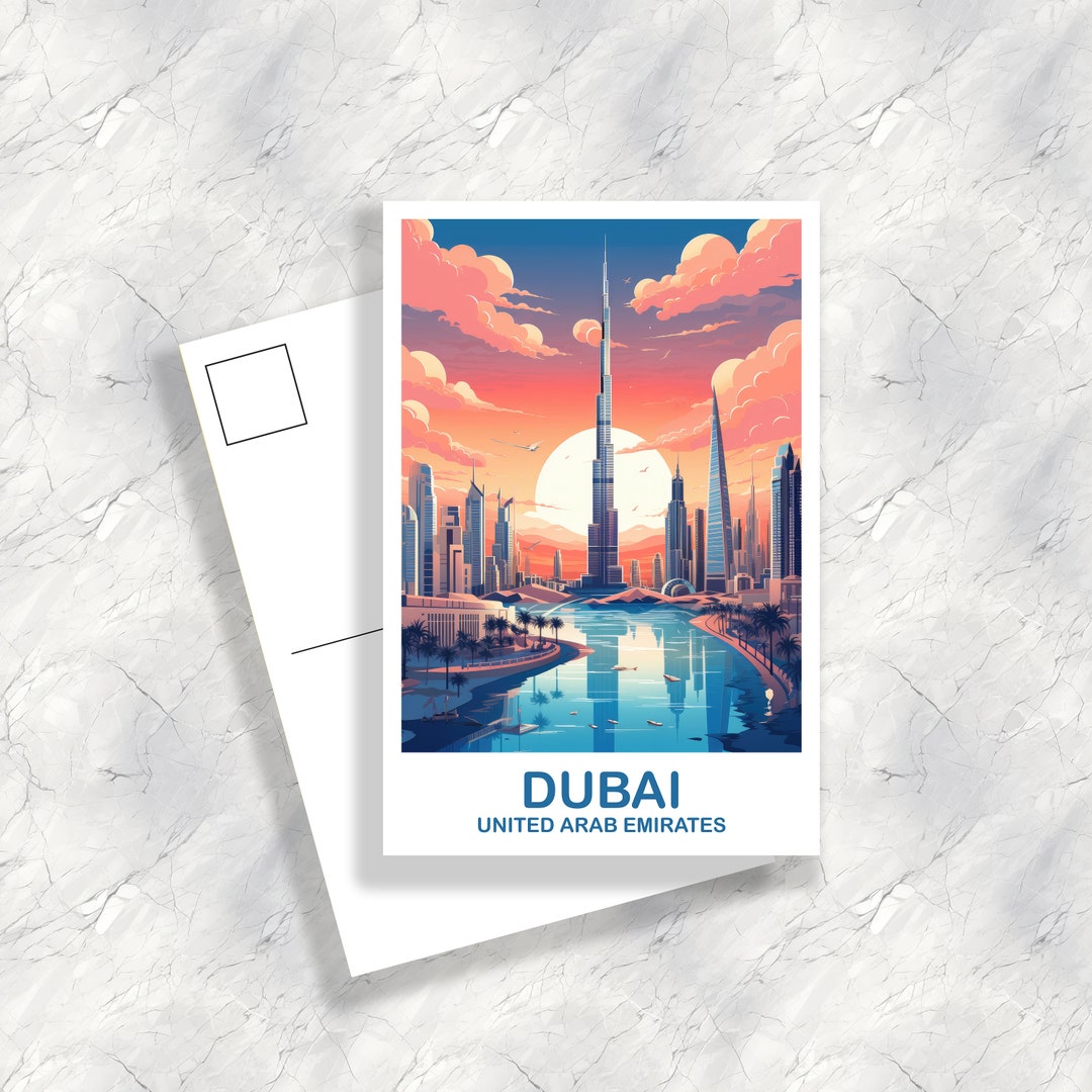 Dubai Travel Art Postcard, Dubai Skyline, Dubai Art Postcard, City ...