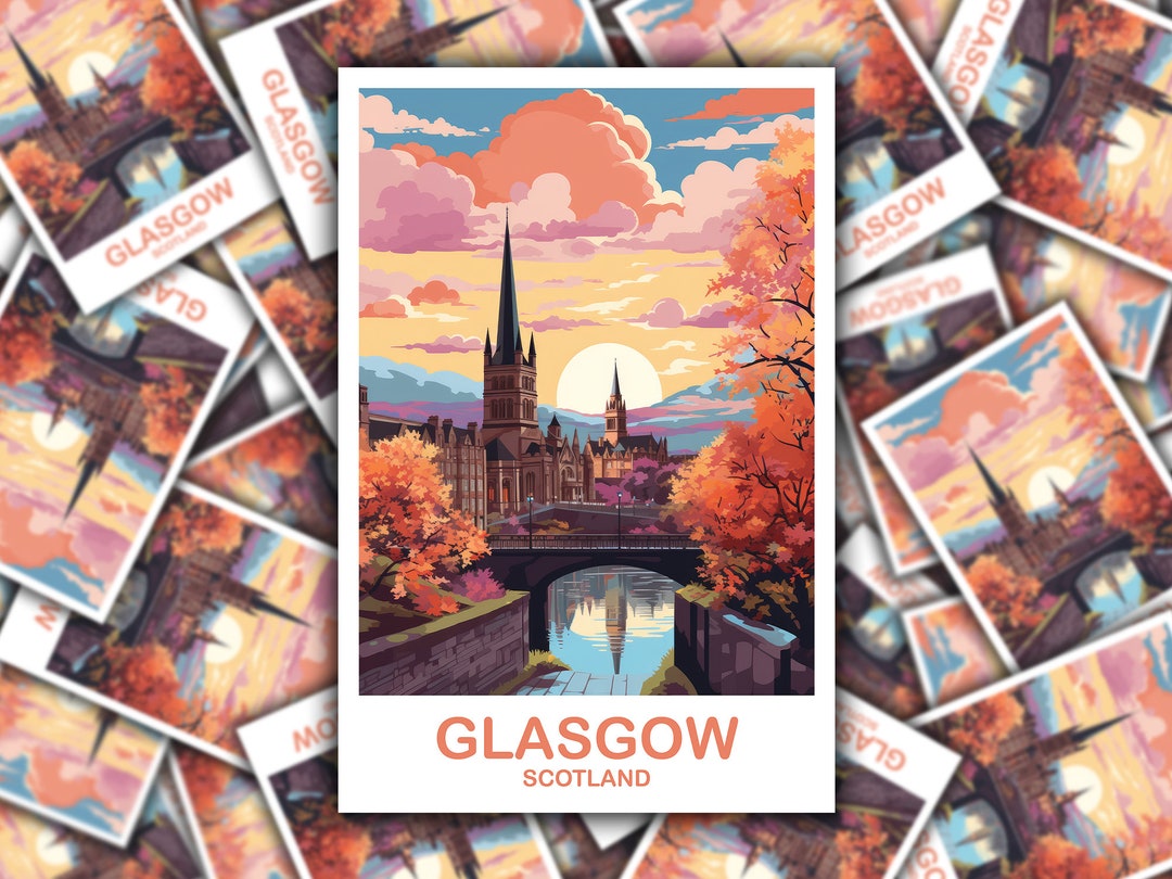 Glasgow Travel Sticker Art, Glasgow Travel Stickerart, Scotland Art ...