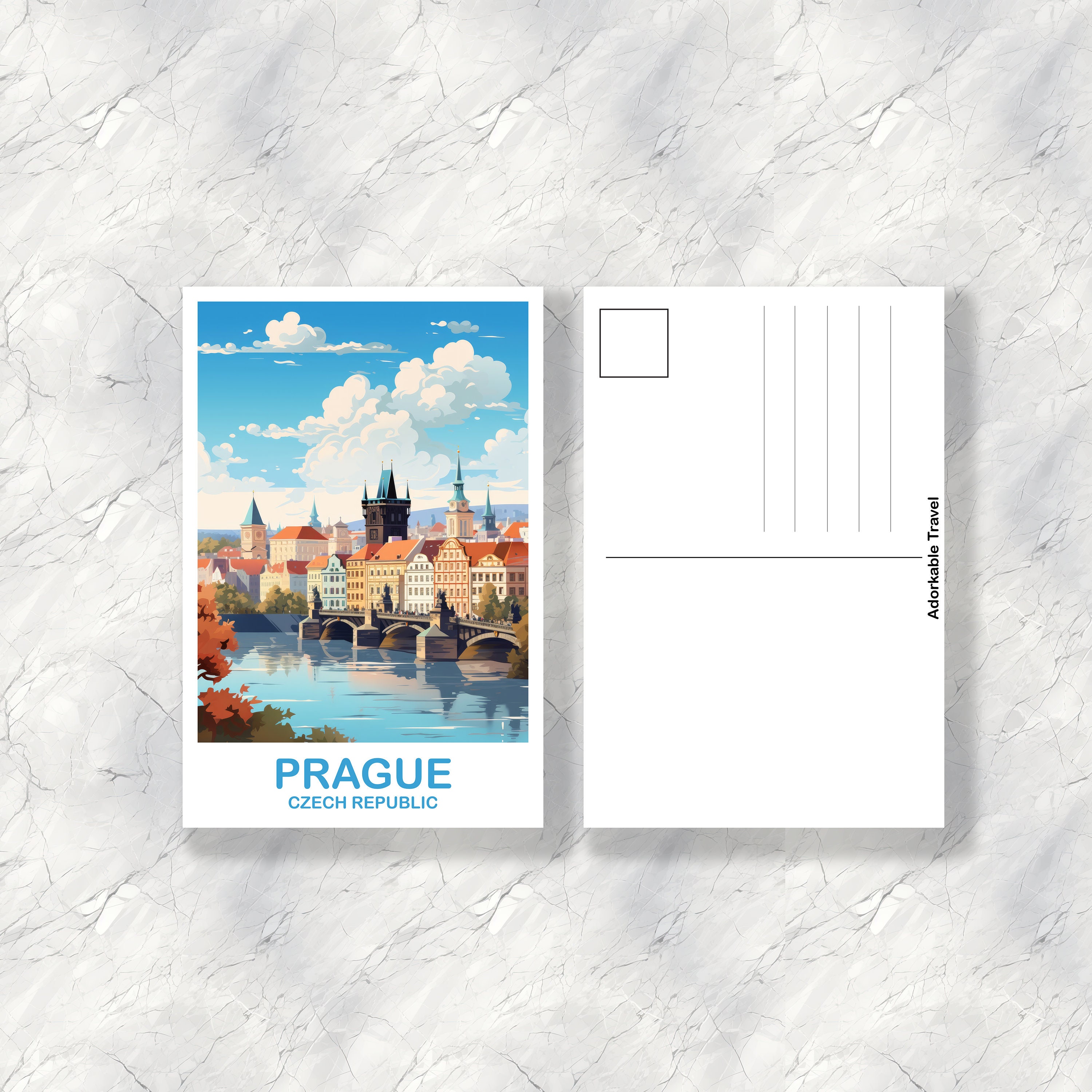 Prague Travel Postcard Art, Prague Postcard, Prague Czech Republic ...