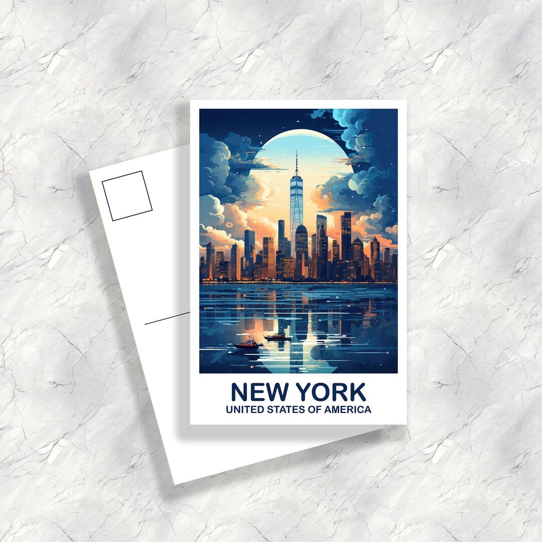 New York Travel Postcard, Manhattan Skyline Postcard, Big Apple ...