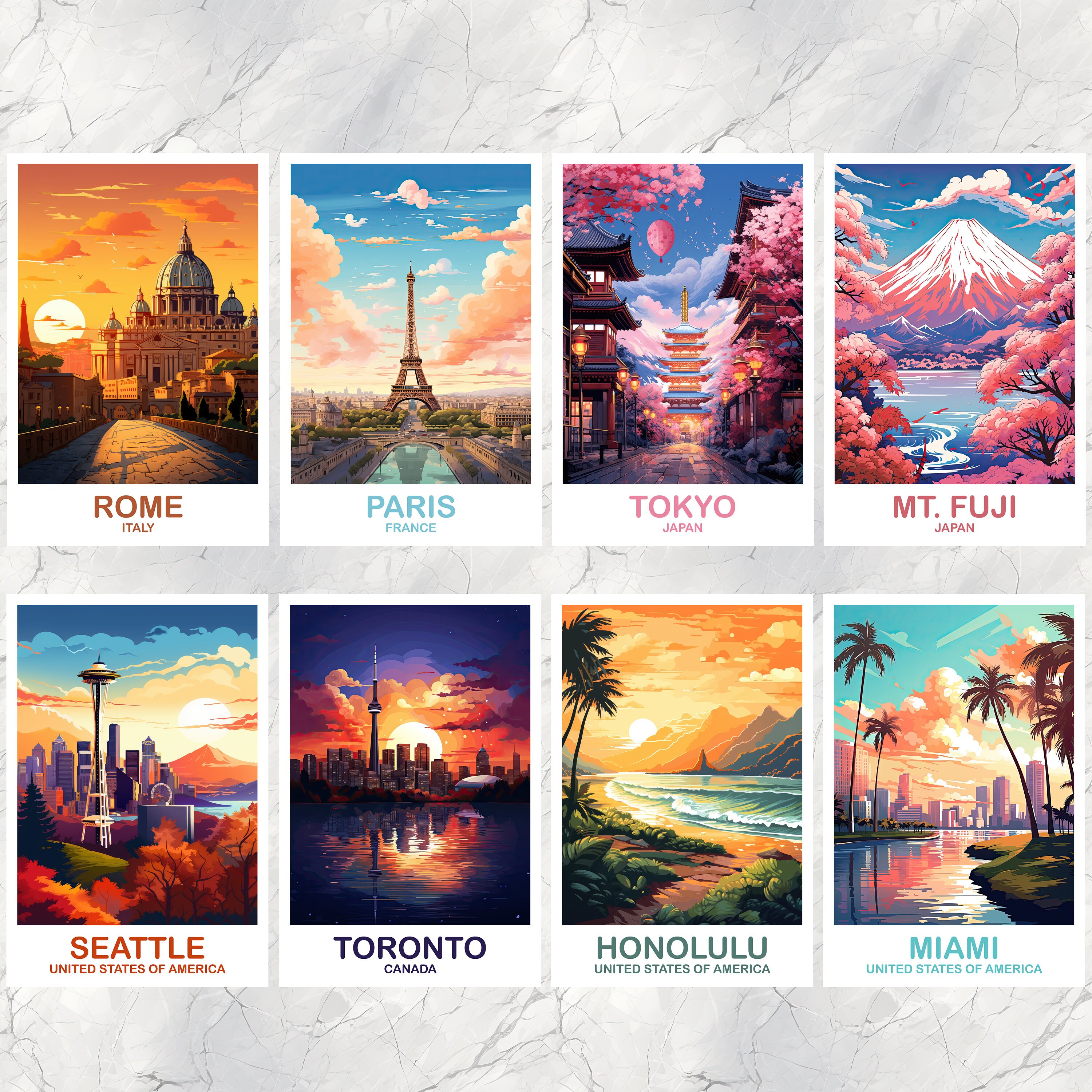 7 Custom Travel Stickers, Travel Sticker Set, Set of 7 City Sticker ...