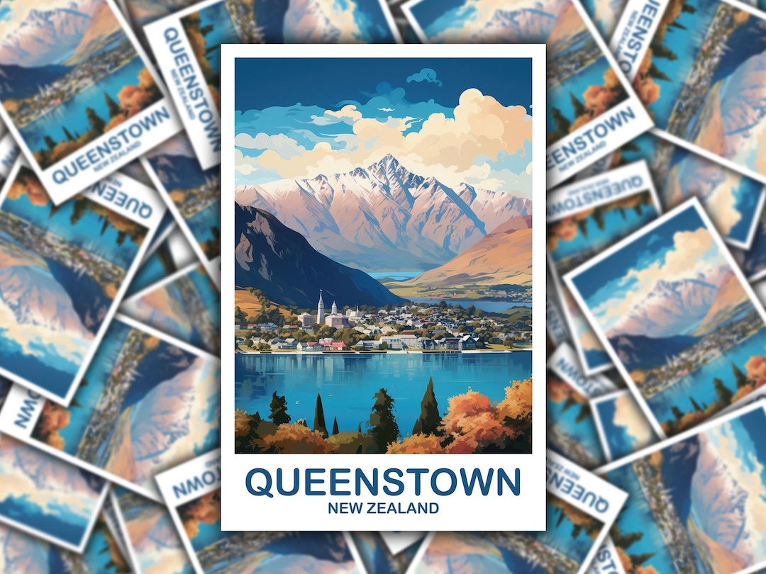 Queenstown New Zealand Travel Sticker Art, New Zealand Travel Art ...