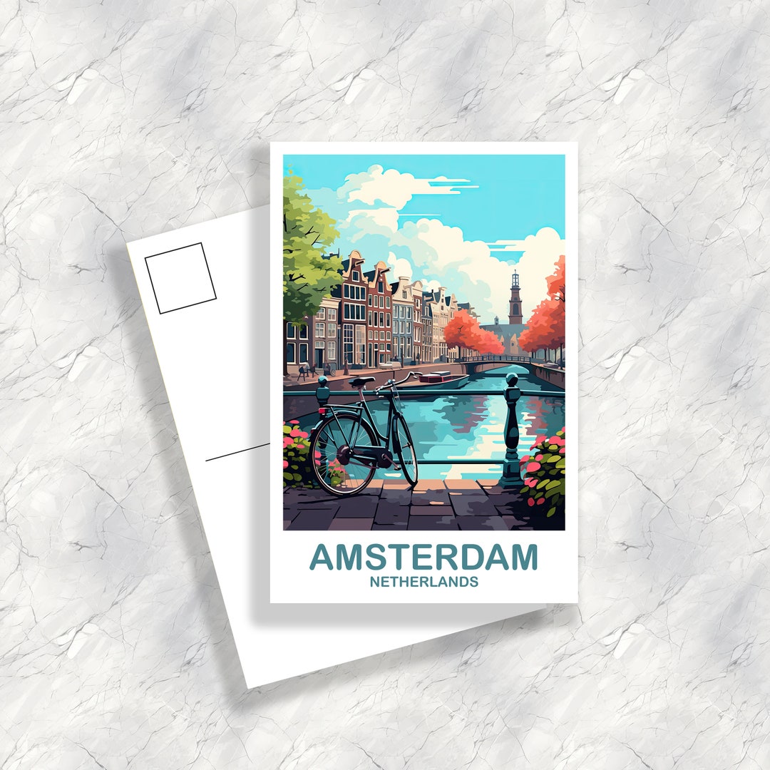 Amsterdam Travel Postcard Art, Netherlands Postcard Art, Amsterdam Art ...