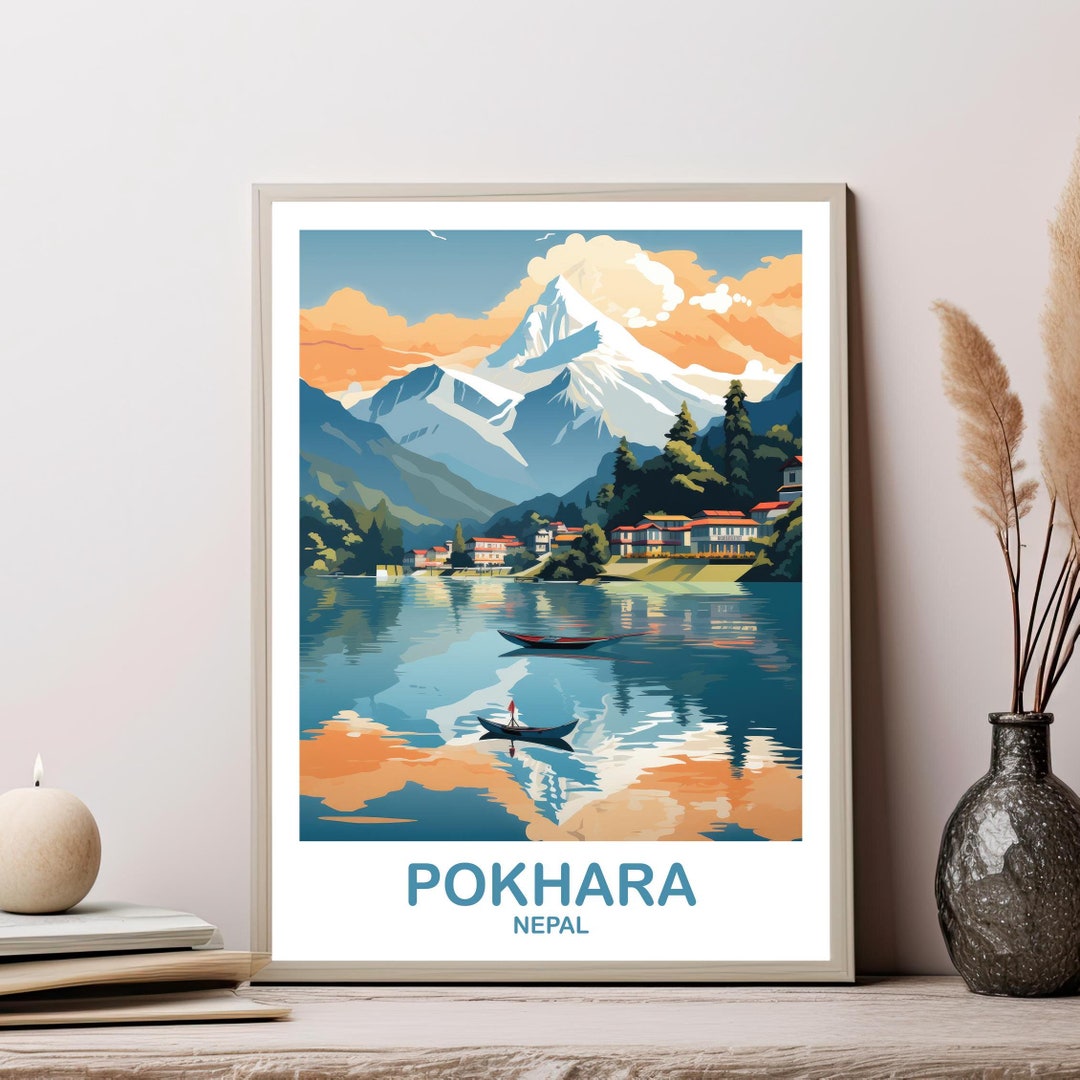 Pokhara Nepal Travel Poster Art, Pokhara Travel Art, Art, City Skyline ...