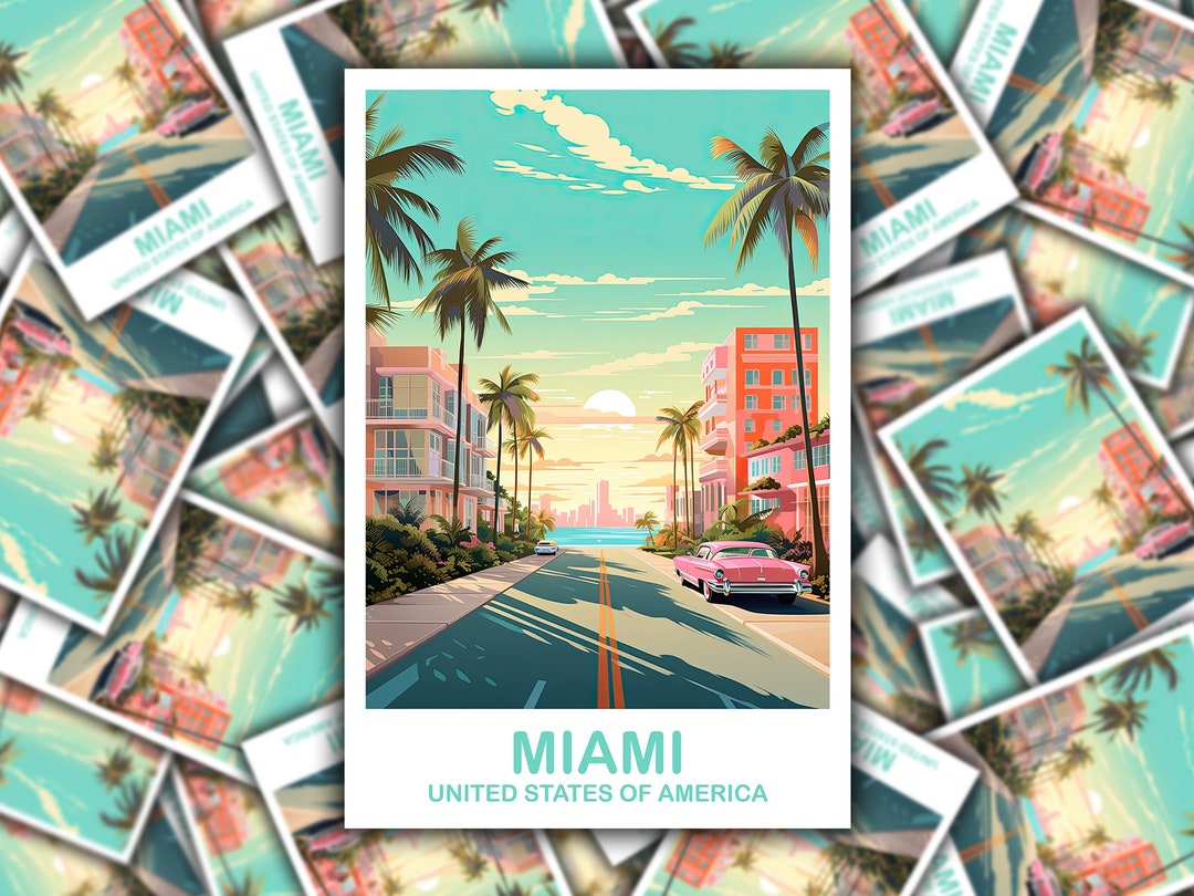 Miami Florida Travel Sticker, Miami Travel Sticker, Florida Art Sticker ...