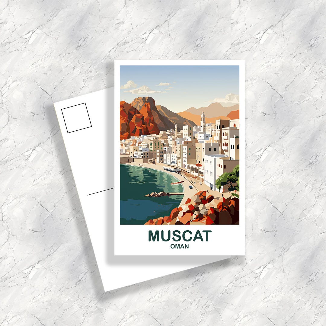 Muscat Oman Travel Postcard, Muscat Skyline, Oman Art Postcard, Muscat ...
