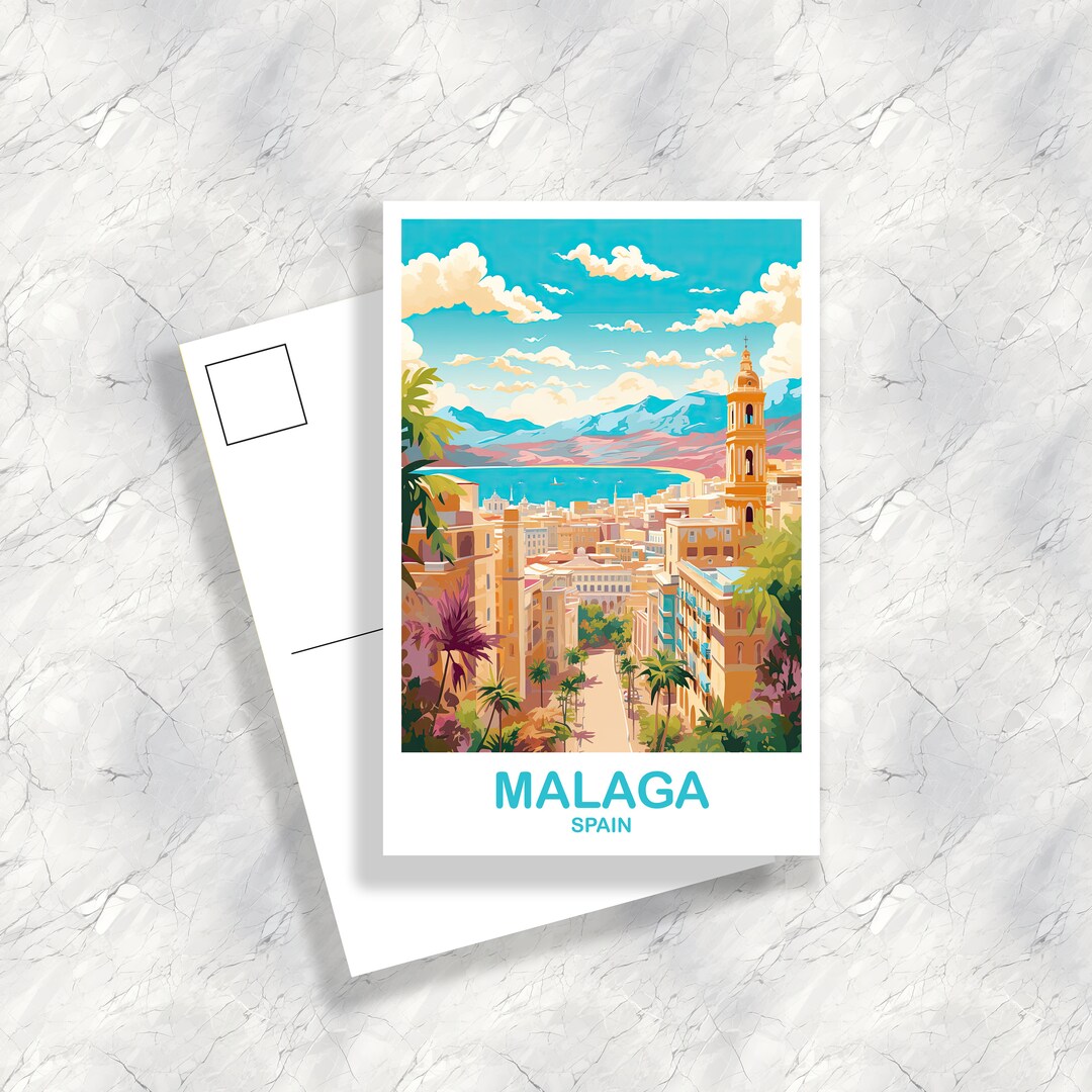 Malaga Spain Travel Postcard Art, Spain Travel Postcard, Malaga Art ...