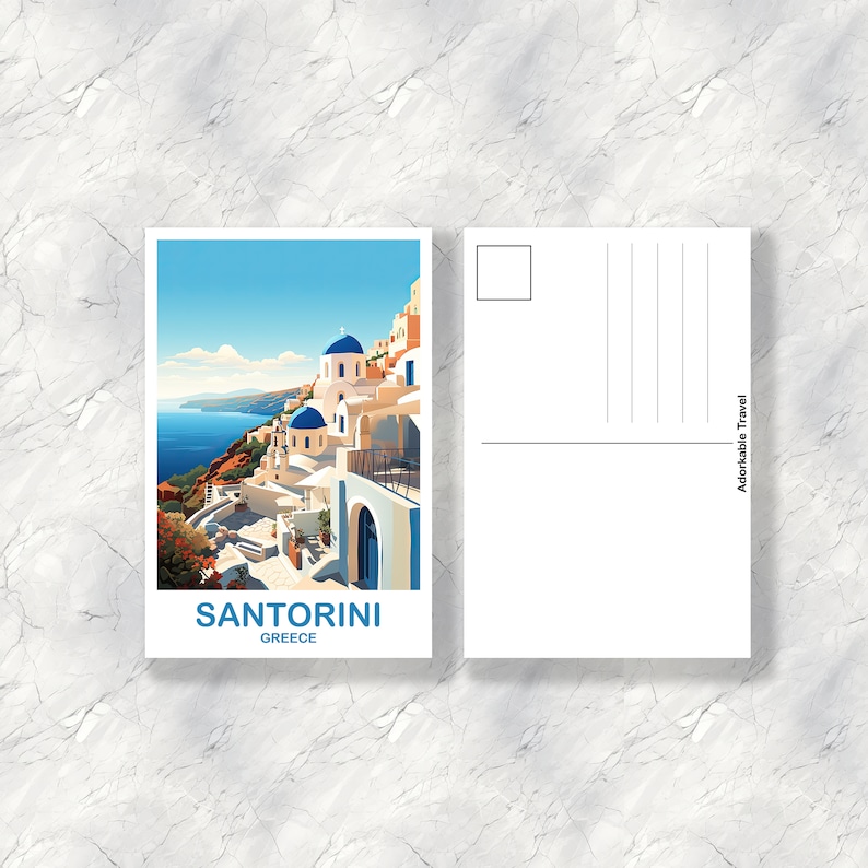 Santorini Greece Travel Postcard Art, Santorini Postcard, Greece Travel ...