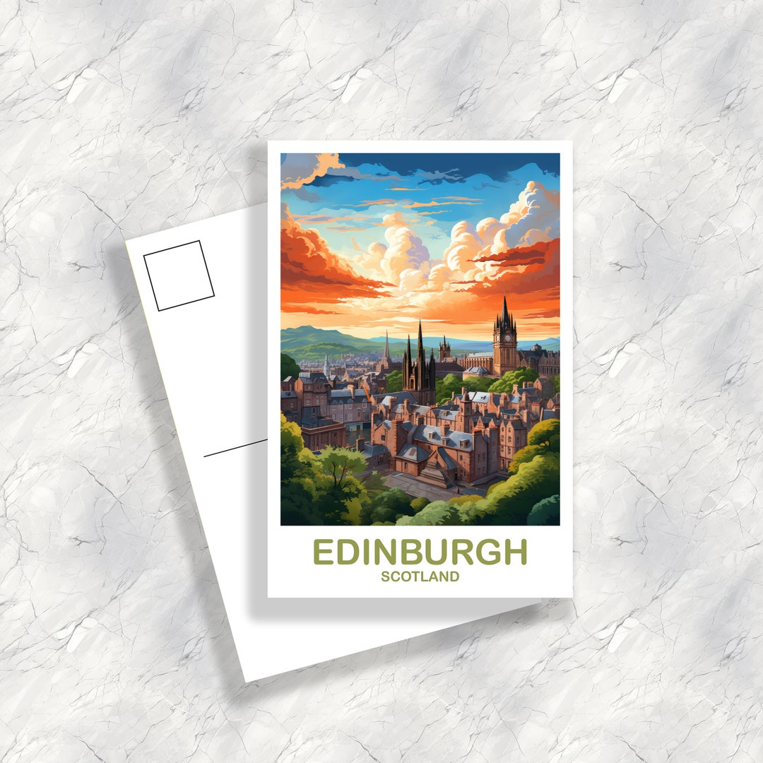 Edinburgh Travel Postcard, Edinburgh Travel Art, Scotland Postcard ...