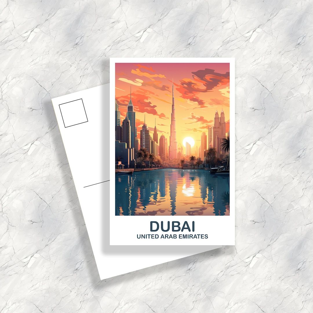 Dubai Travel Art Postcard, Dubai Skyline, Dubai Art Postcard, City ...
