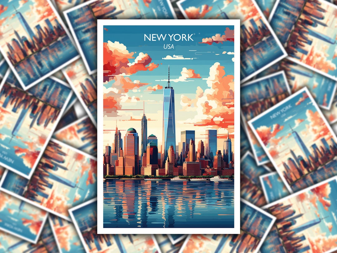 New York Travel Sticker, Manhattan Skyline, New York Art, Big Apple ...