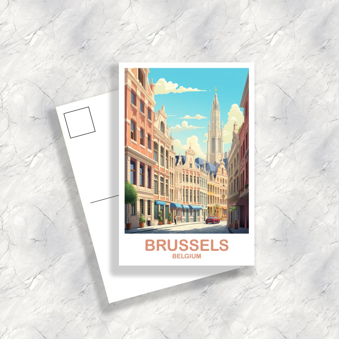 Brussels Travel Art Postcard, Belgium Travel Art, Brussels Art Postcard ...