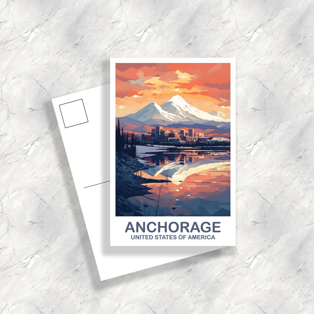 Anchorage Travel Postcard, Anchorage Alaska Postcard, Alaska Travel Art ...