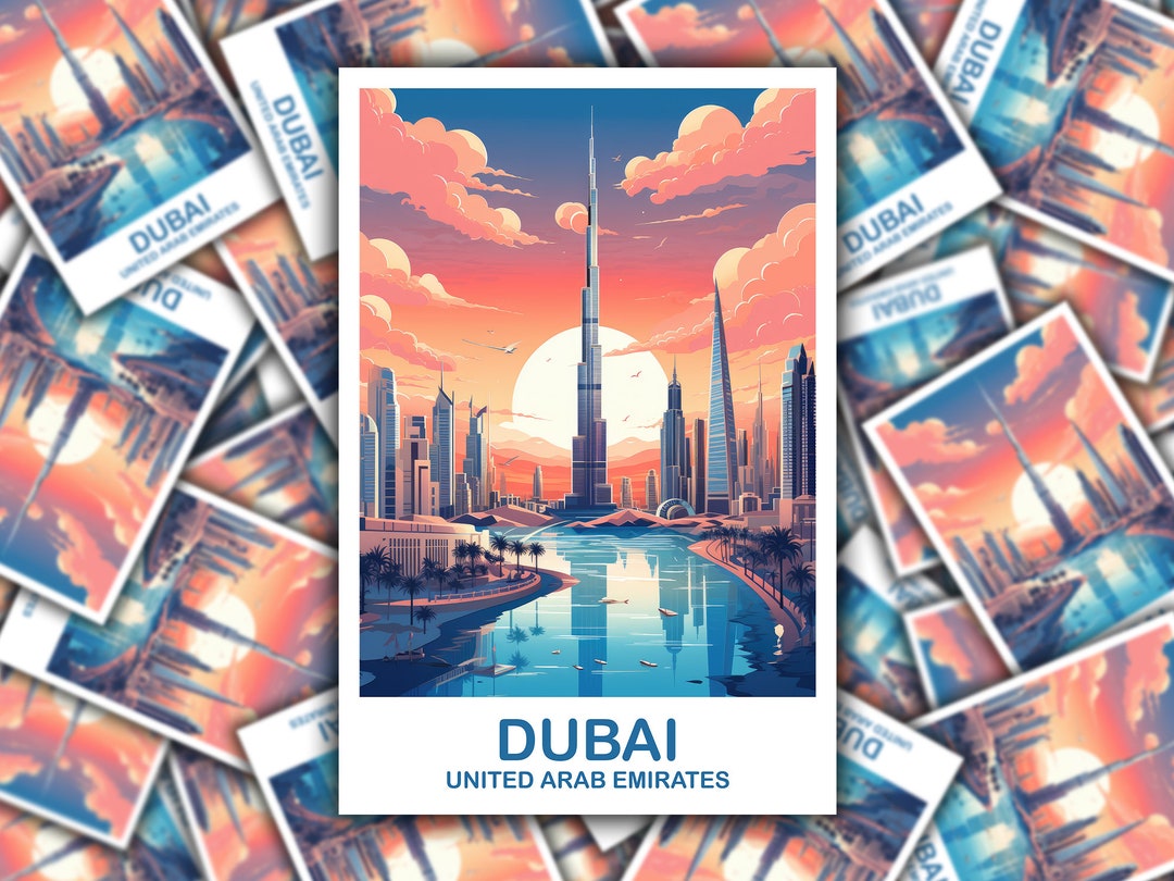 Dubai Travel Art Sticker, Dubai Skyline, Dubai Art Sticker, City ...