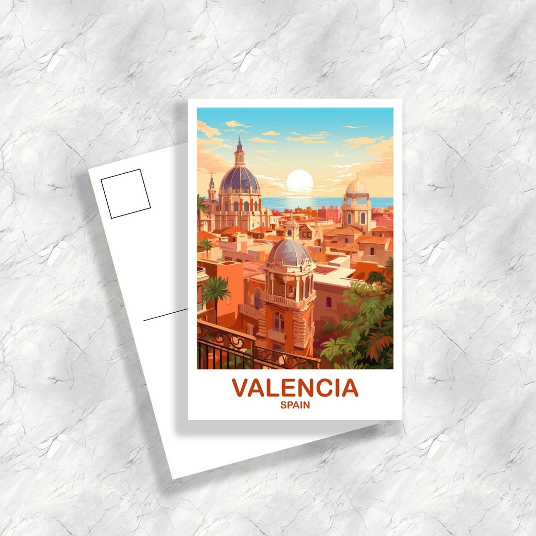Valencia Spain Travel Postcard Art, Spain Travel Postcard, Valencia ...