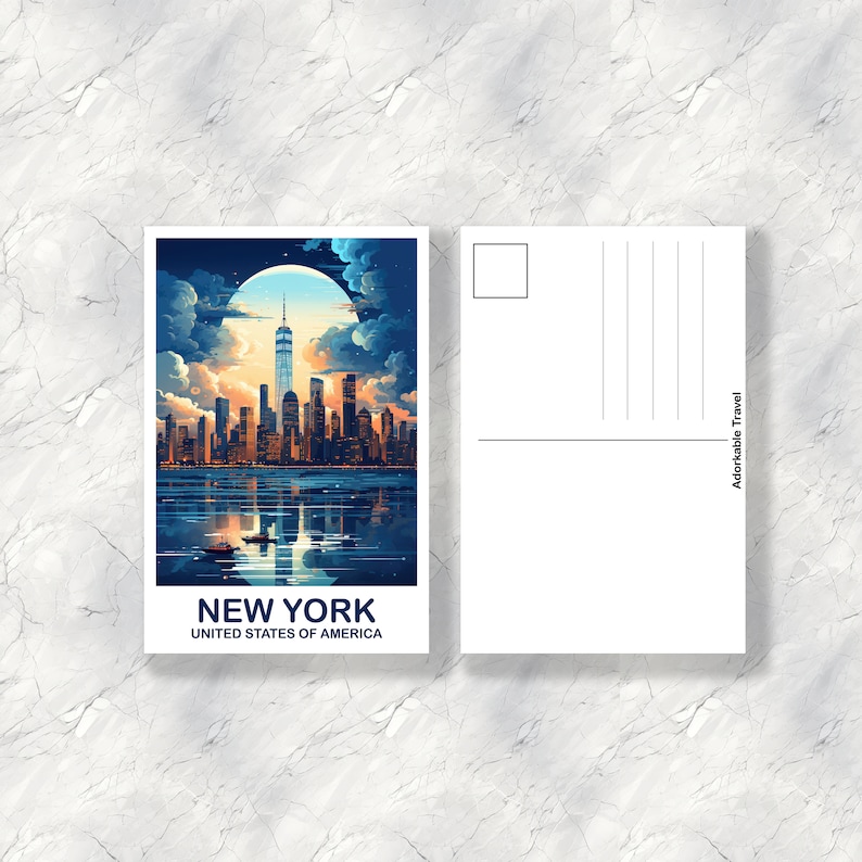New York Travel Postcard, Manhattan Skyline Postcard, Big Apple ...