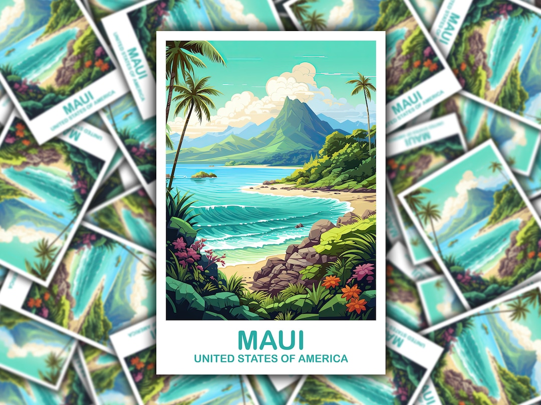 Maui Travel Sticker Art, Maui Travel Art, Maui Hawaii Art Sticker ...