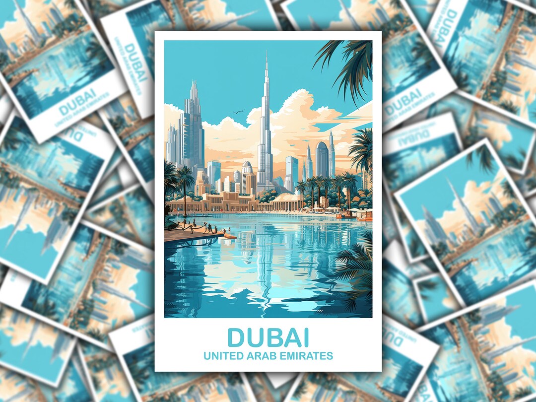 Dubai Travel Art Sticker, Dubai Skyline, Dubai Art Sticker, City ...
