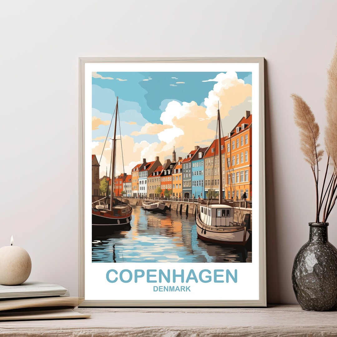 Copenhagen Denmark Travel Poster Art, Copenhagen Travel Art, Denmark ...