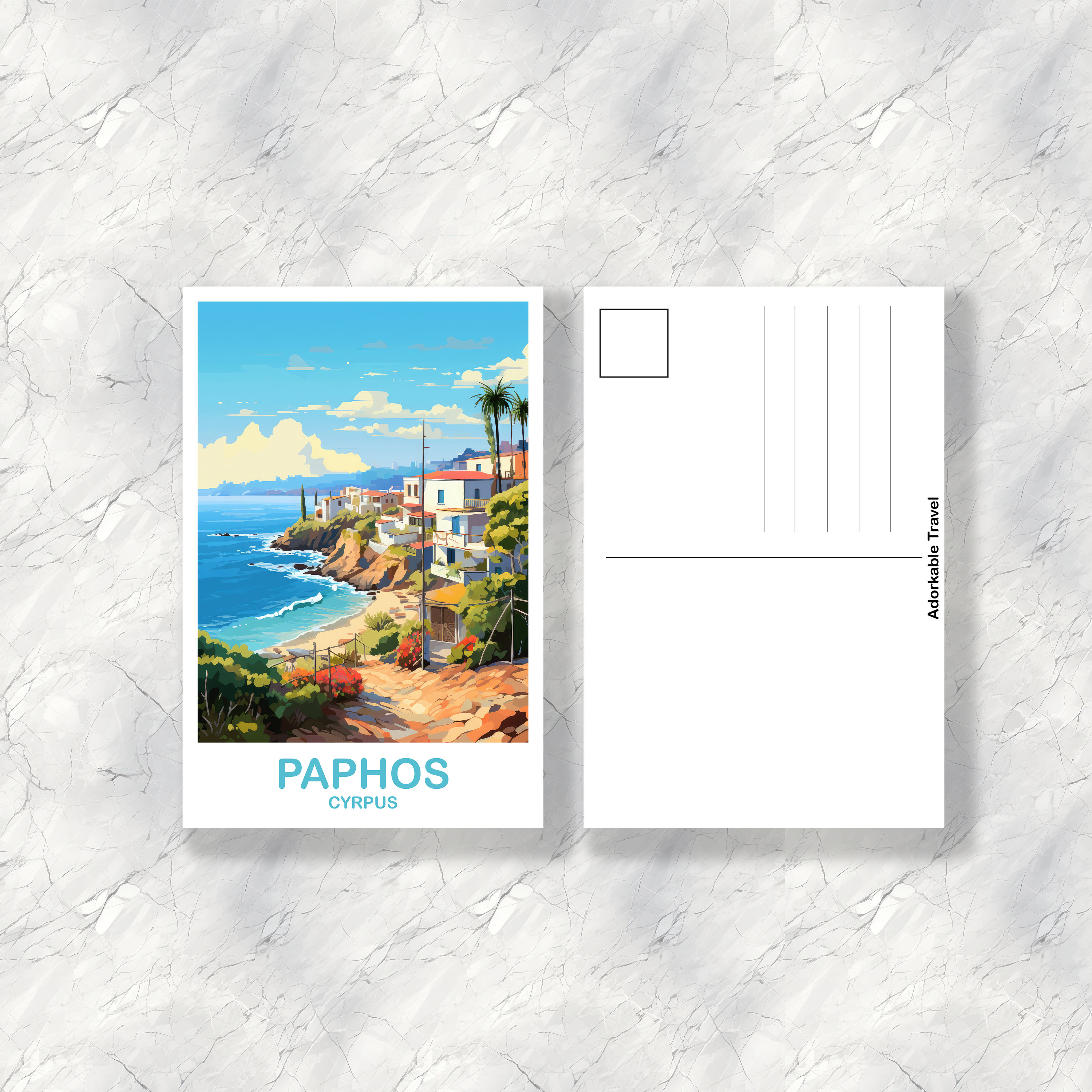 Paphos Cyrprus Travel Postcard Art, Cyprus Travel Art, Paphos Postcard ...