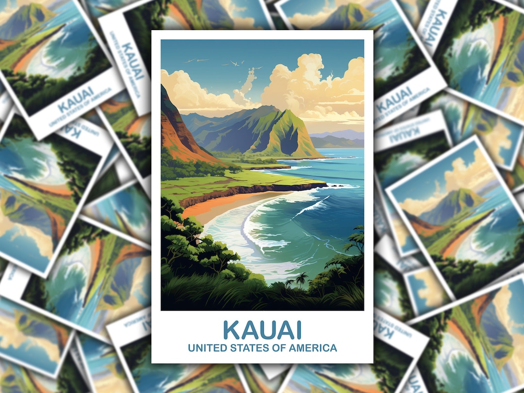 Kauai Travel Sticker Art, Hawaii Travel Sticker Art, Kauai Travel Art ...