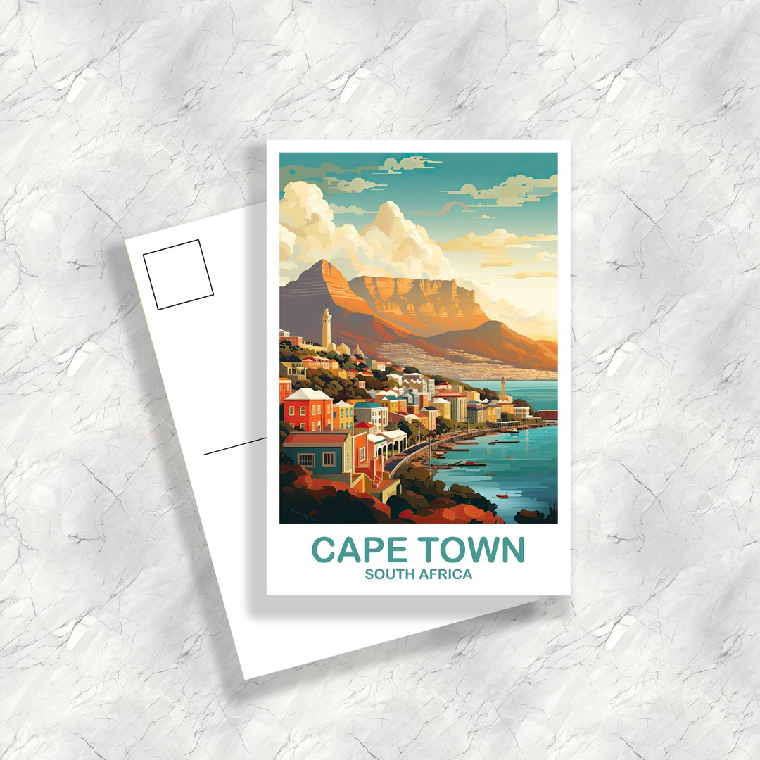Cape Town Travel Postcard, Cape Town Skyline, South Africa Art Postcard ...