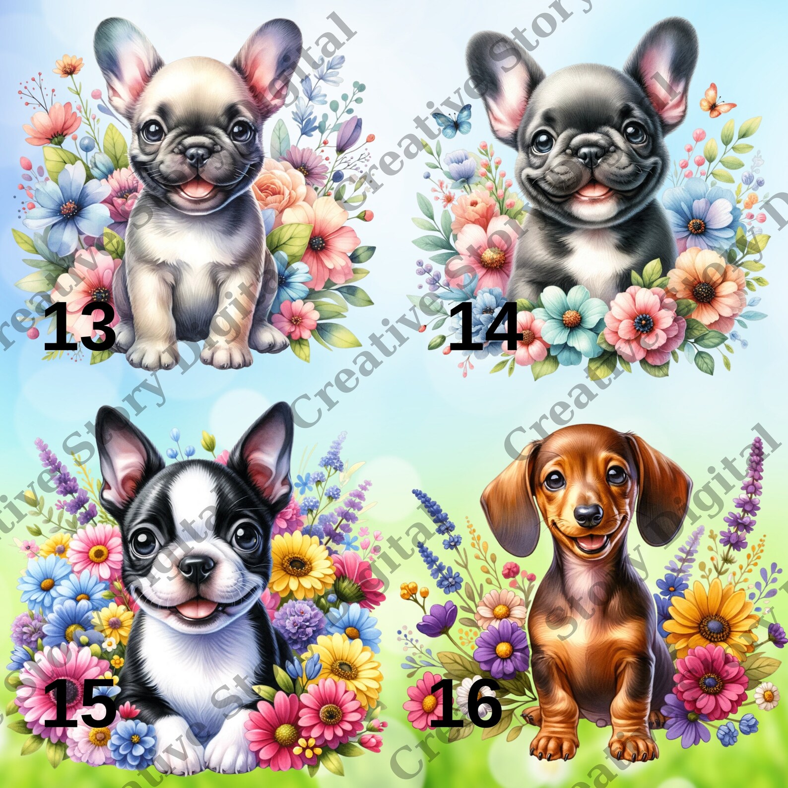 Watercolor Dog Clipart Bundle, Puppy Clipart, Watercolor Spring Clipart ...