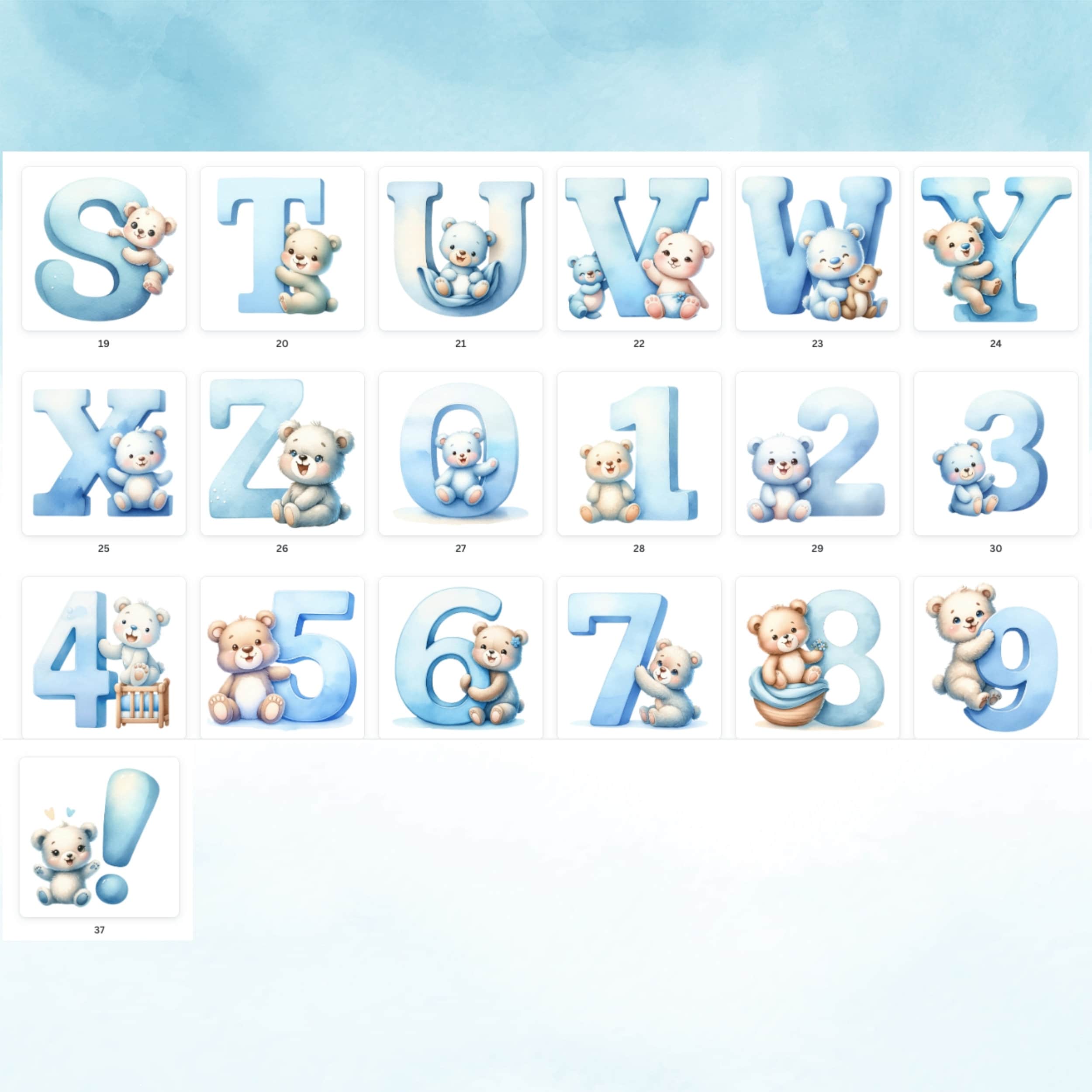 Watercolor Teddy Bear Alphabet Collection Clipart, 37 PNG Blue Alphabet ...