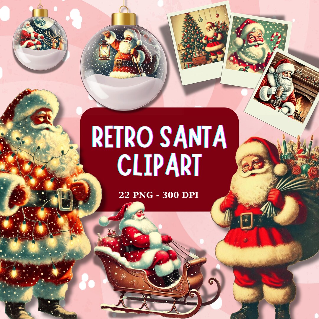 Retro Christmas PNG - Santa Clipart Bundle - Xmas & Vintage Christmas ...