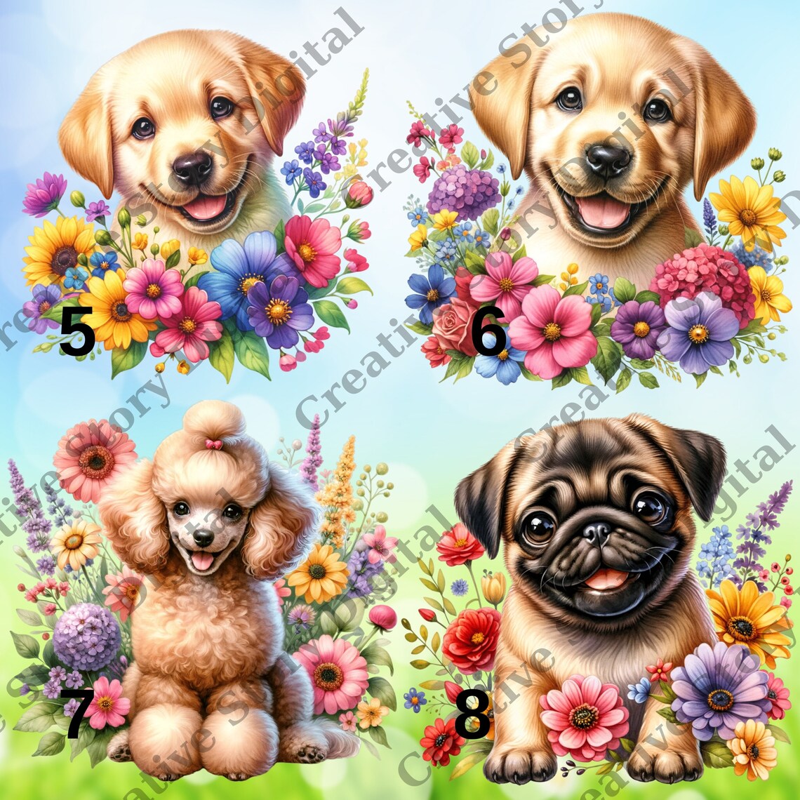 Watercolor Dog Clipart Bundle, Puppy Clipart, Watercolor Spring Clipart ...
