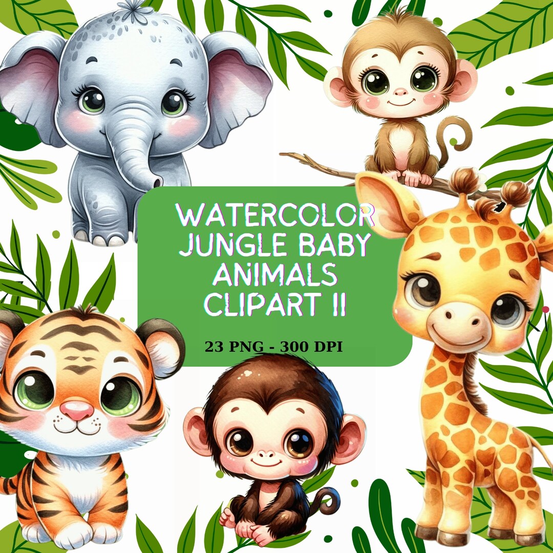 Watercolor Jungle Animals Clipart: Safari Nursery Decor (digital ...