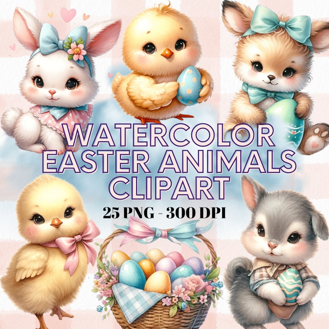 Watercolor Cute Easter Clipart, 25 PNG Easter Clipart Bundle, Spring ...