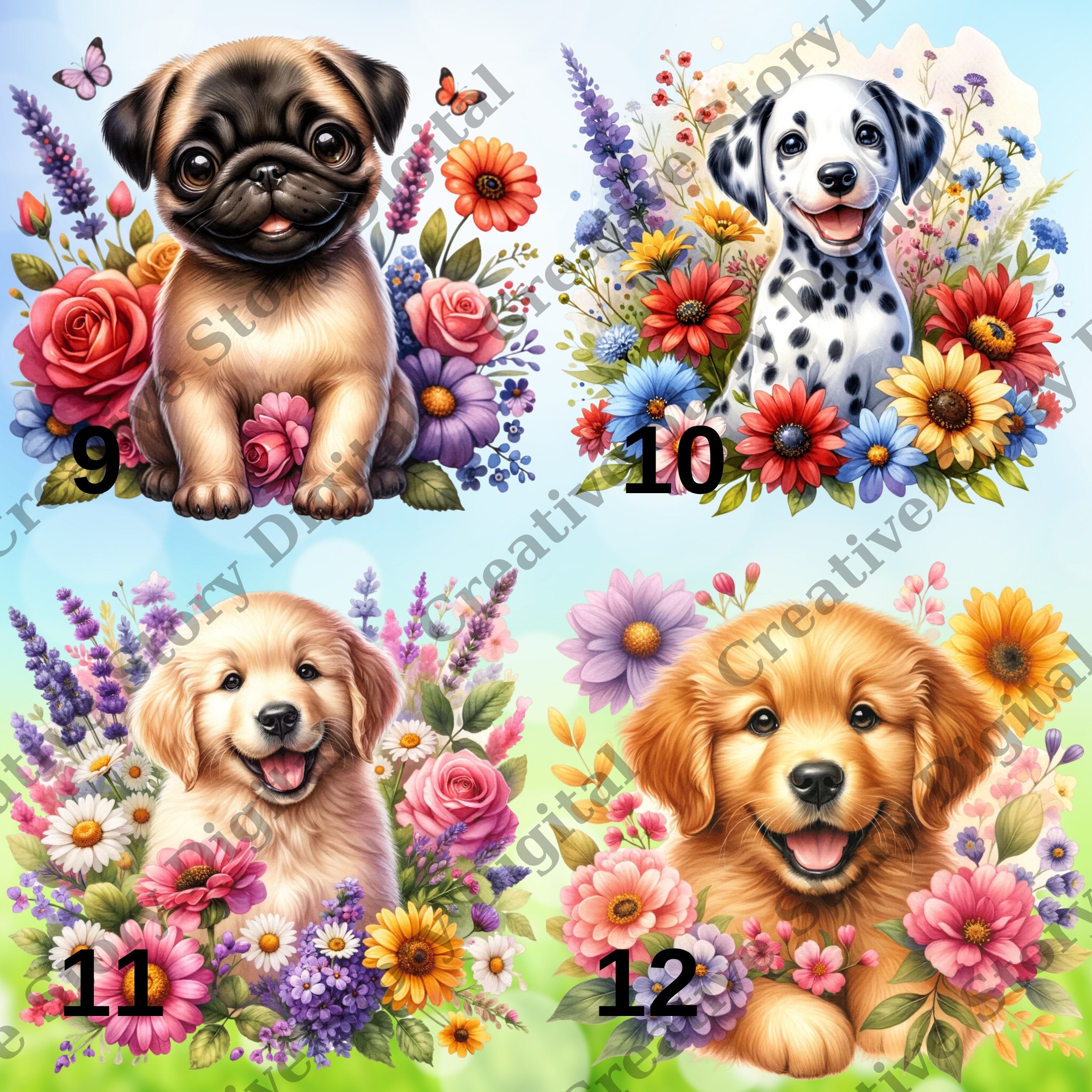 Watercolor Dog Clipart Bundle, Puppy Clipart, Watercolor Spring Clipart ...