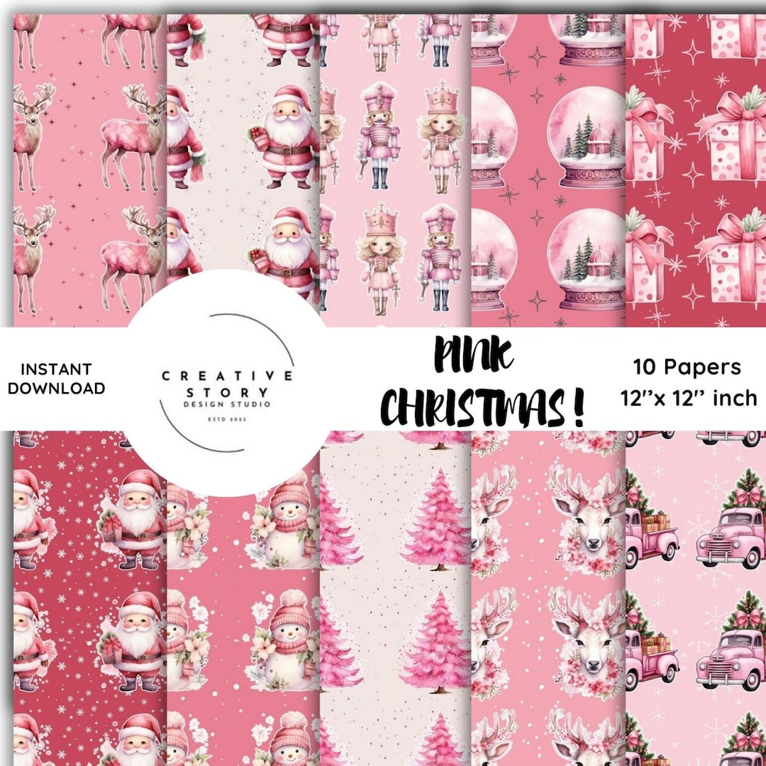 Pink Christmas Unique Holiday Printable Gift Wrap Merry Retro - Etsy