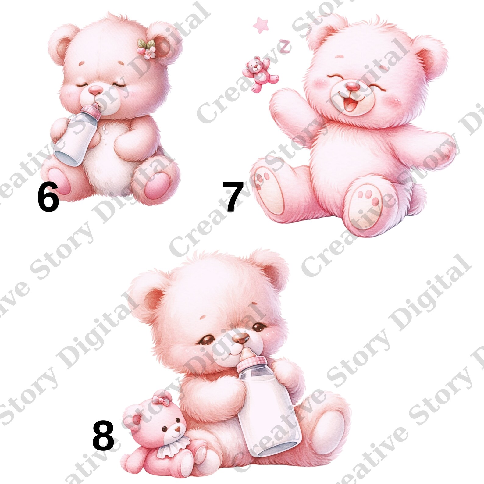 Baby Pink Watercolor Teddy Bear Clipart, Sleeping Teddy Bears, Baby ...