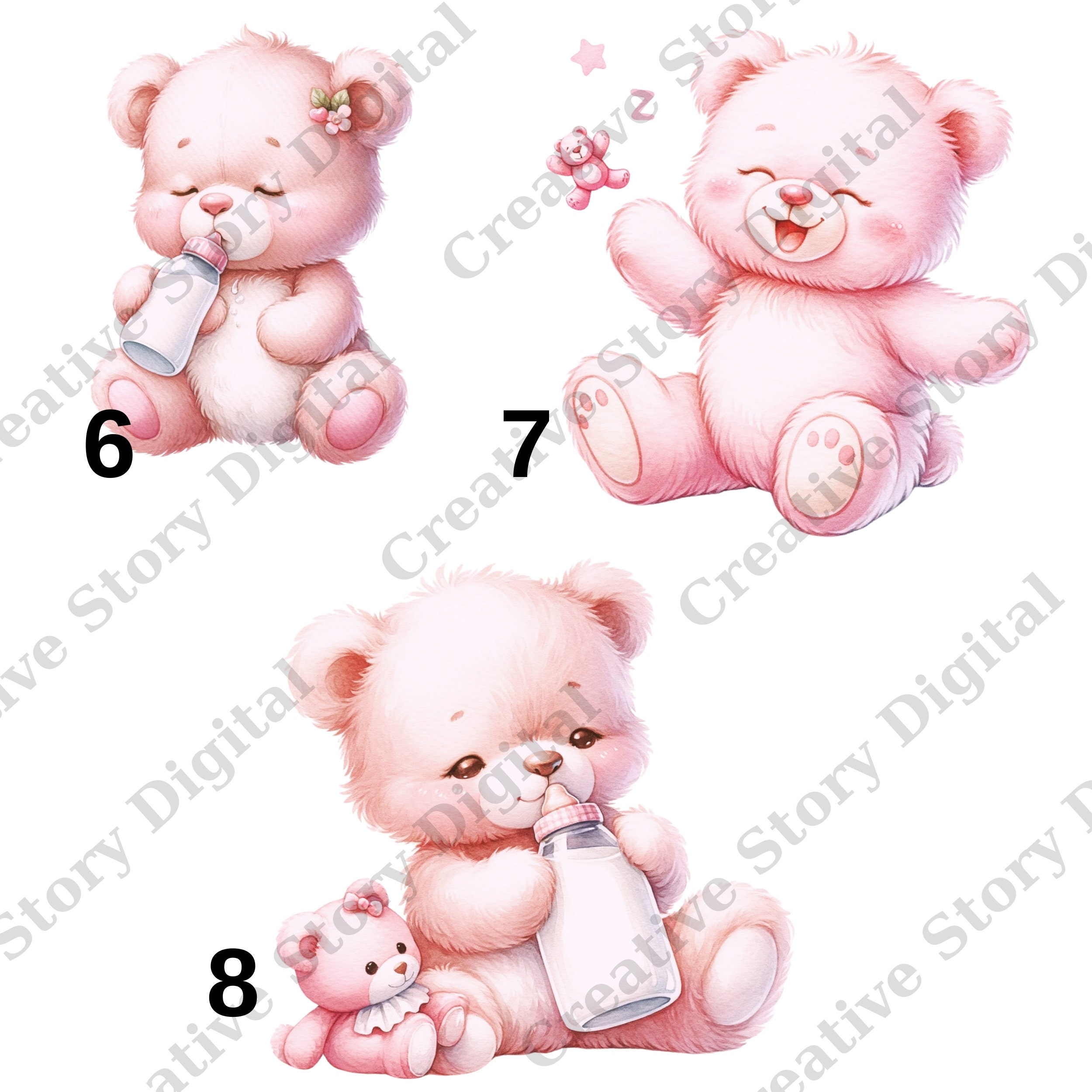 Baby Pink Watercolor Teddy Bear Clipart, Sleeping Teddy Bears, Baby ...